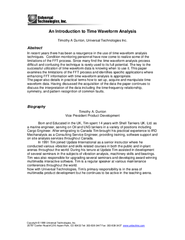 Pdf An Introduction To Time Waveform Analysis