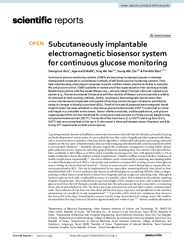 (PDF) Subcutaneously implantable electromagnetic biosensor system for ...