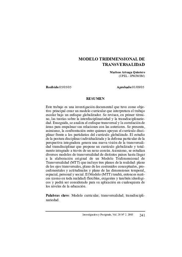 (PDF) Modelo Tridimensional De Transversalidad
