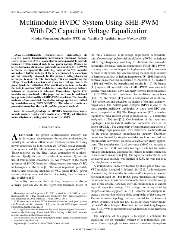 (PDF) Multimodule HVDC System Using SHE-PWM With DC Capacitor Voltage Equalization | Vassilios ...