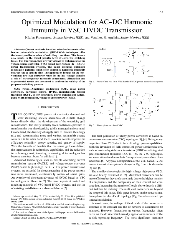 (PDF) Optimized Modulation for AC–DC Harmonic Immunity in VSC HVDC Transmission