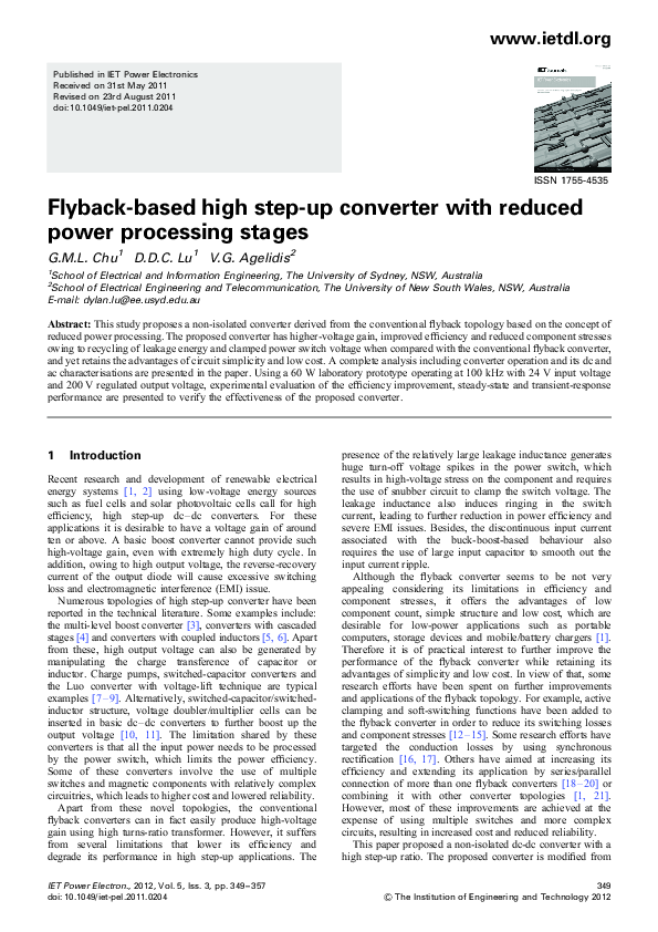 (PDF) Flyback-based high step-up converter with reduced power ...