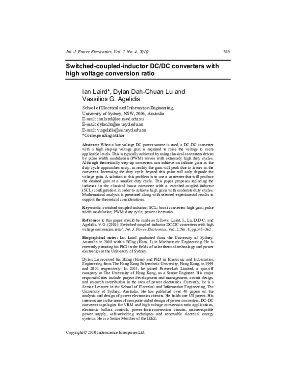 Pdf Switched Coupled Inductor Dc Dc Converters With High Voltage Conversion Ratio Vassilios