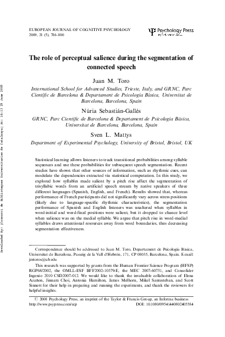 (PDF) The role of perceptual salience during the segmentation of connected speech