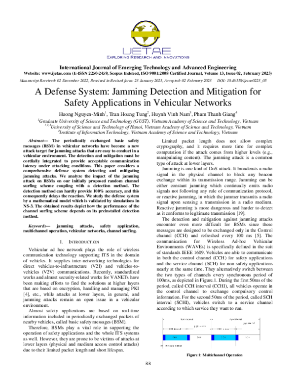 (PDF) A Defense System: Jamming Detection and Mitigation for Safety ...