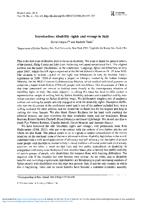 (PDF) Introduction: disability rights and wrongs in Italy