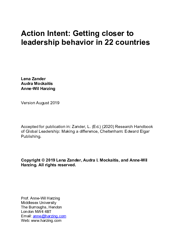 (PDF) Action intent: getting closer to leadership behavior in 22 countries