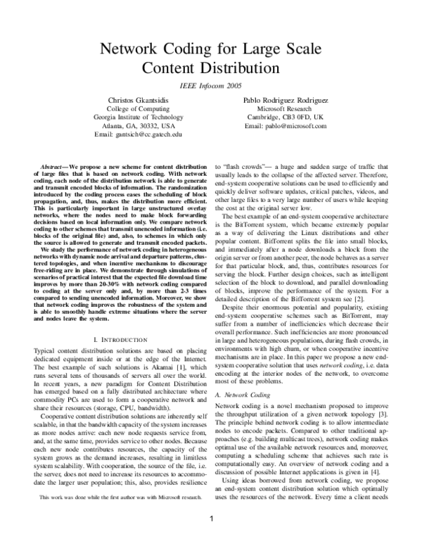 (PDF) Network coding for large scale content distribution