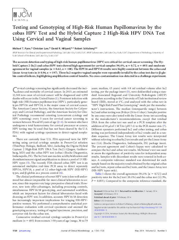 (PDF) Testing and Genotyping of High-Risk Human Papillomavirus by the ...
