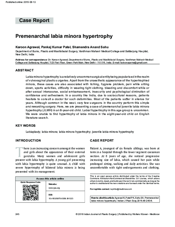 (PDF) Premenarchal labia minora hypertrophy