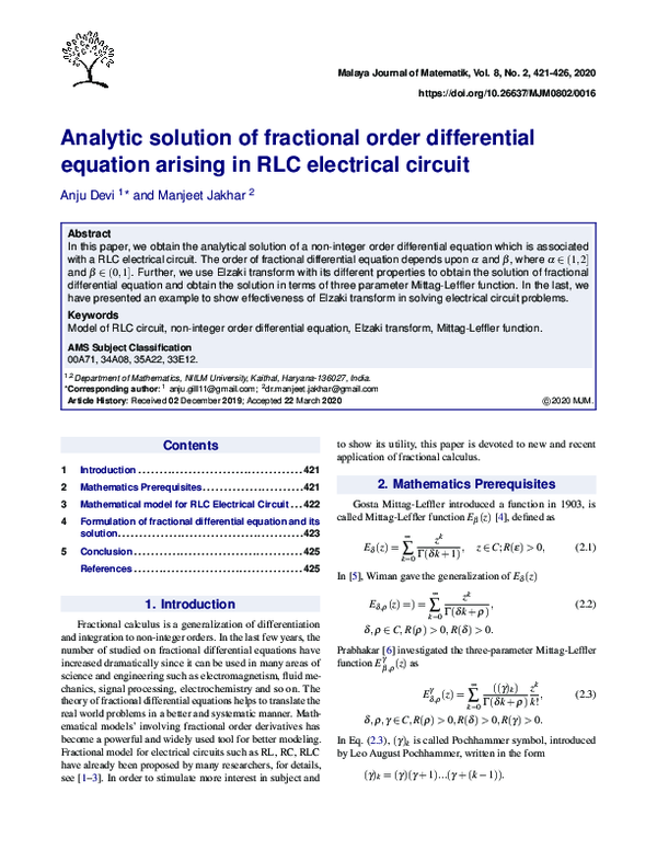 (PDF) Analytic solution of fractional order differential equation ...