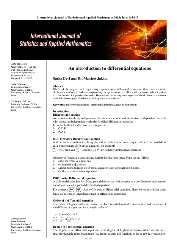 (PDF) An introduction to differential equations