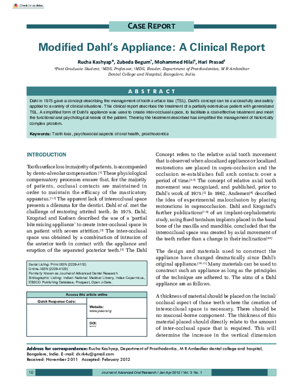 (PDF) Modified Dahl Appliance: A Clinical Report