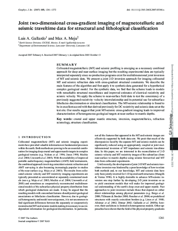 (PDF) Joint two-dimensional cross-gradient imaging of magnetotelluric ...