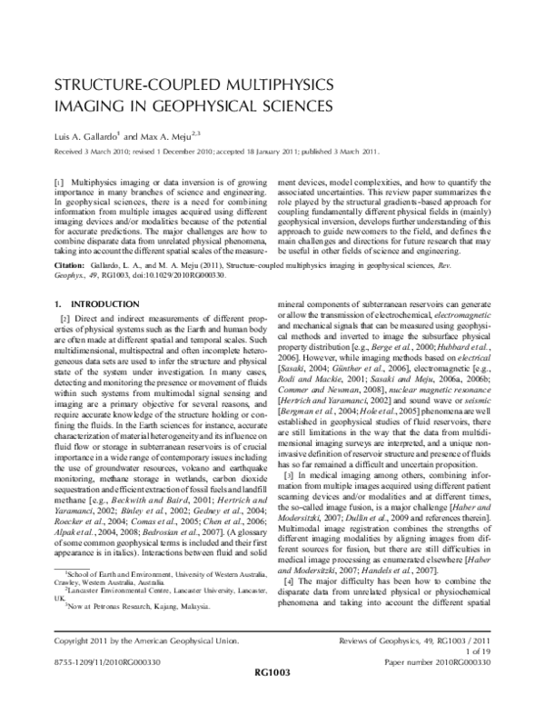 (PDF) Structure-coupled multiphysics imaging in geophysical sciences