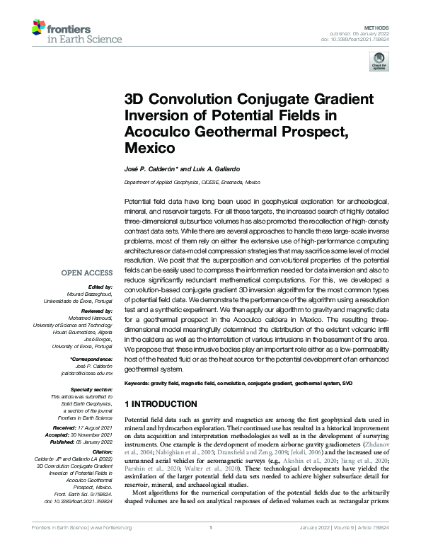 (PDF) 3D Convolution Conjugate Gradient Inversion of Potential Fields in Acoculco Geothermal ...