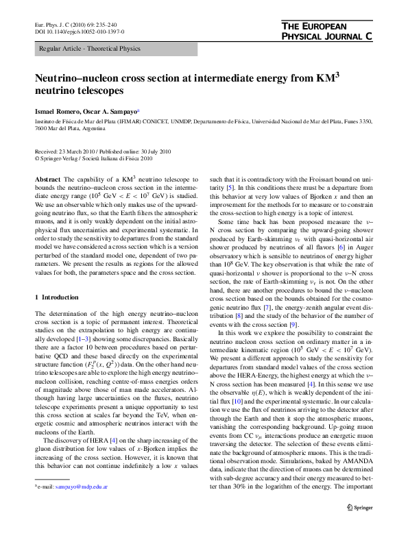 (PDF) Neutrino–nucleon cross section at intermediate energy from KM3 ...