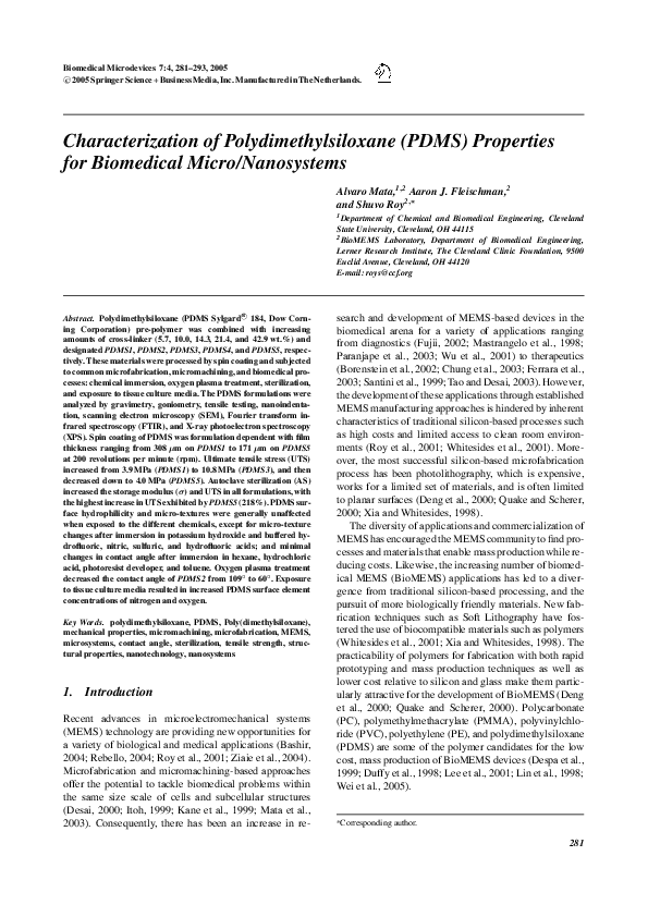 (PDF) Characterization of Polydimethylsiloxane (PDMS) Properties for ...