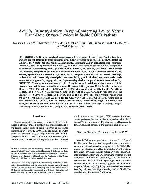 (PDF) AccuO2Oximetry-Driven Oxygen-Conserving Device Versus Fixed-Dose ...