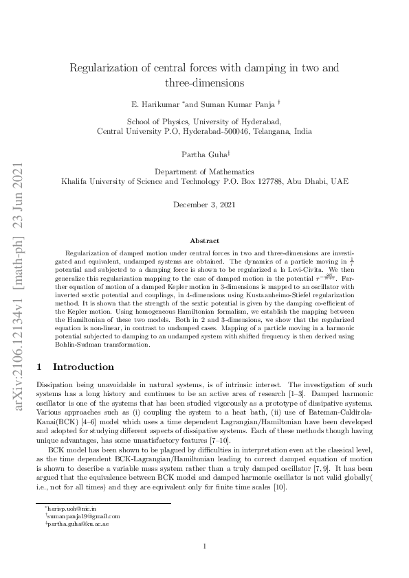 (PDF) Regularization of central forces with damping in two and three dimensions