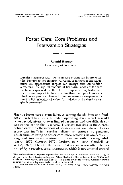 (PDF) Foster care: Core problems and intervention strategies