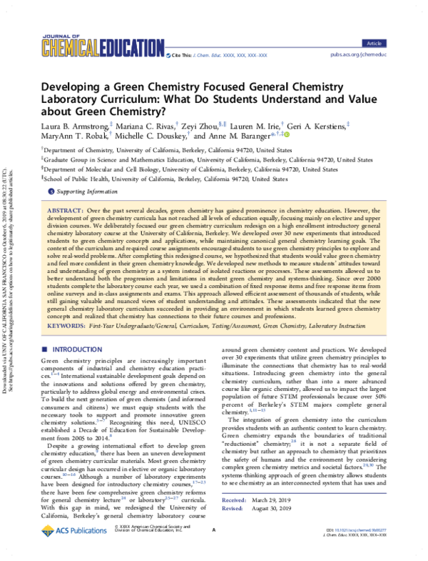 (PDF) Developing a Green Chemistry Focused General Chemistry Laboratory ...
