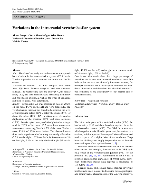 (PDF) Variations in the intracranial vertebrobasilar system