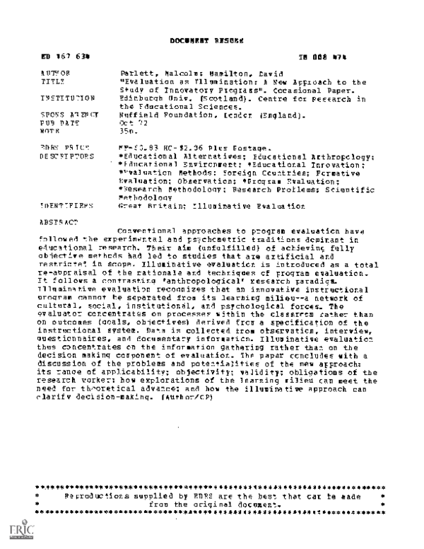 (PDF) Evaluation as Illumination: A New Approach to the Study of ...