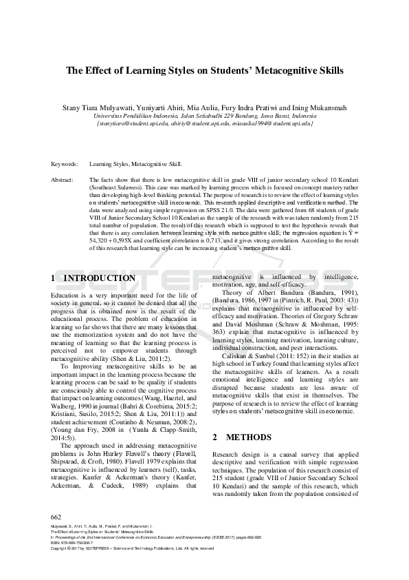 (PDF) The Effect of Learning Styles on Students’ Metacognitive Skills