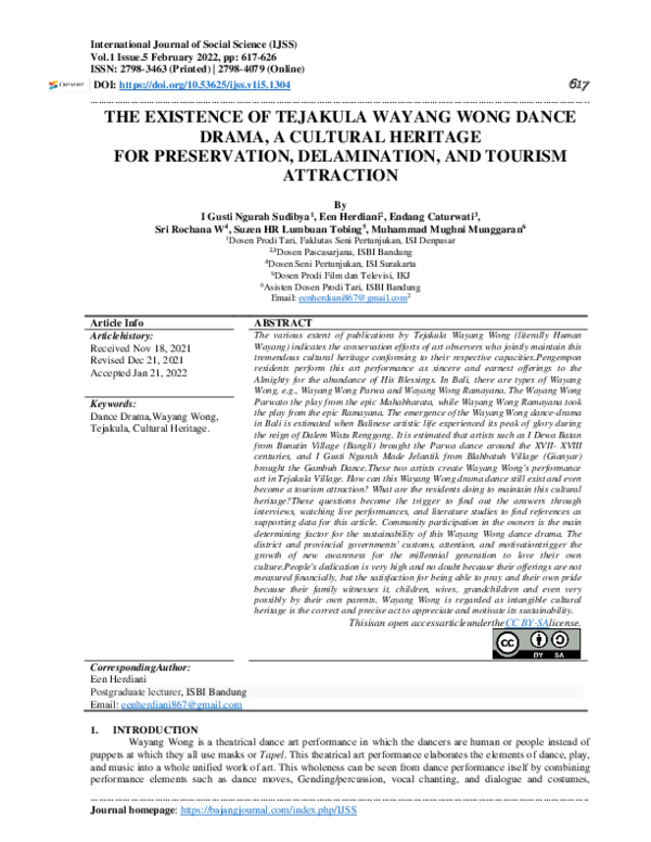 (PDF) The Existence of Tejakula Wayang Wong Dance Drama, a Cultural ...