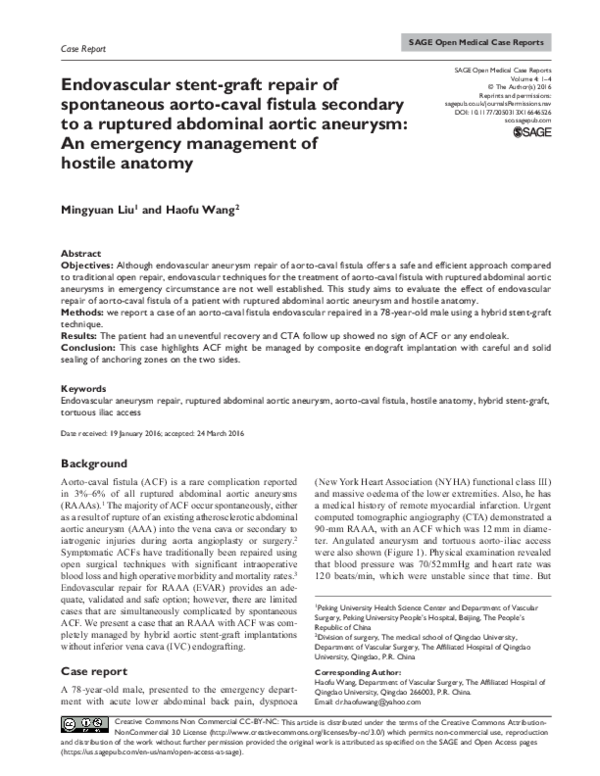 (PDF) Endovascular stent-graft repair of spontaneous aorto-caval ...