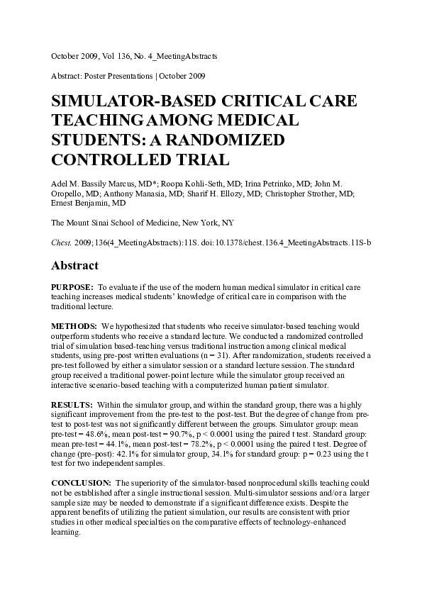(PDF) Simulator-Based Critical Care Teaching Among Medical Students: A ...