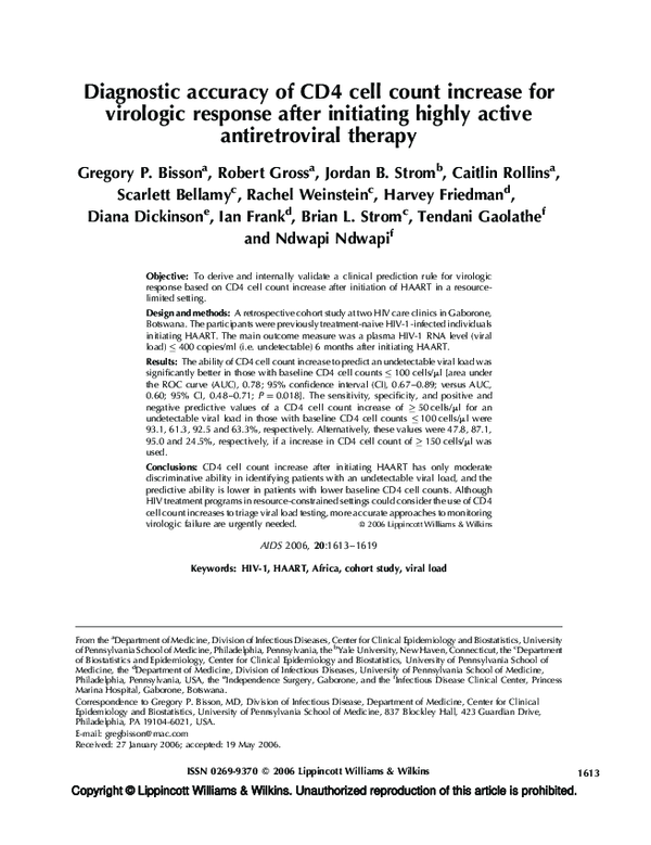 (PDF) Diagnostic accuracy of CD4 cell count increase for virologic response after initiating ...