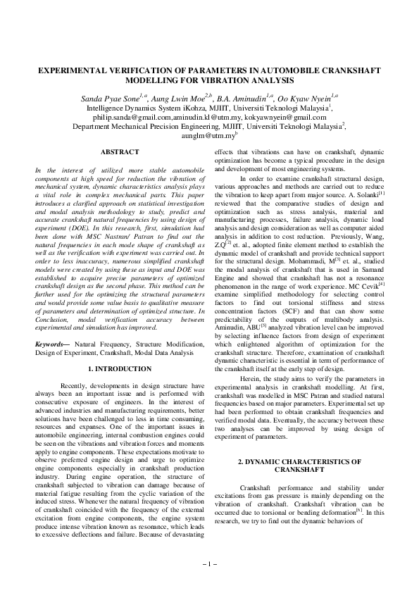 (PDF) Experimental verification of parameters in automobile crankshaft modelling for vibration ...