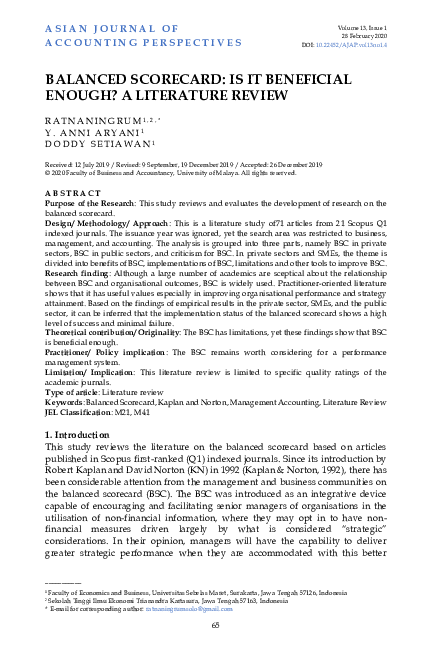 (PDF) Balanced Scorecard: Is It Beneficial Enough? A Literature Review