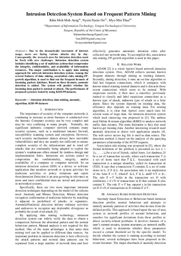 Pdf Intrusion Detection System Based On Frequent Pattern Mining