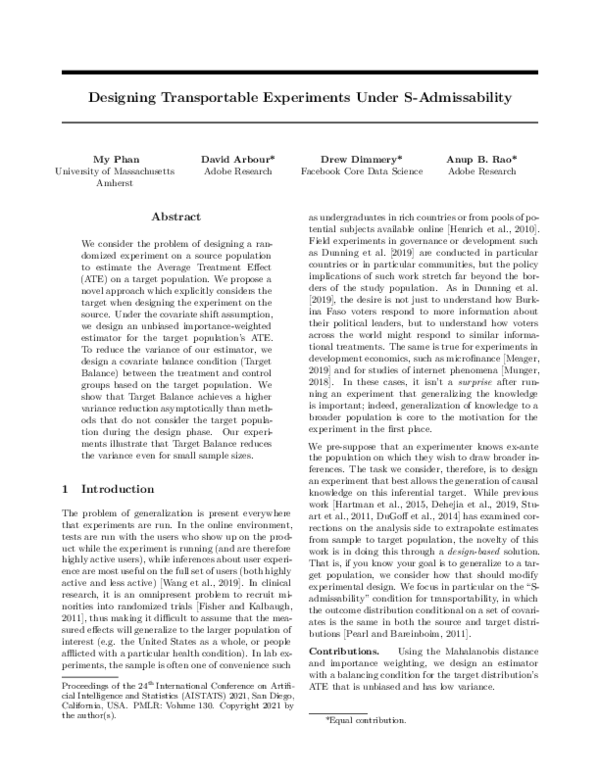 (PDF) Designing Transportable Experiments Under S-admissability | My ...