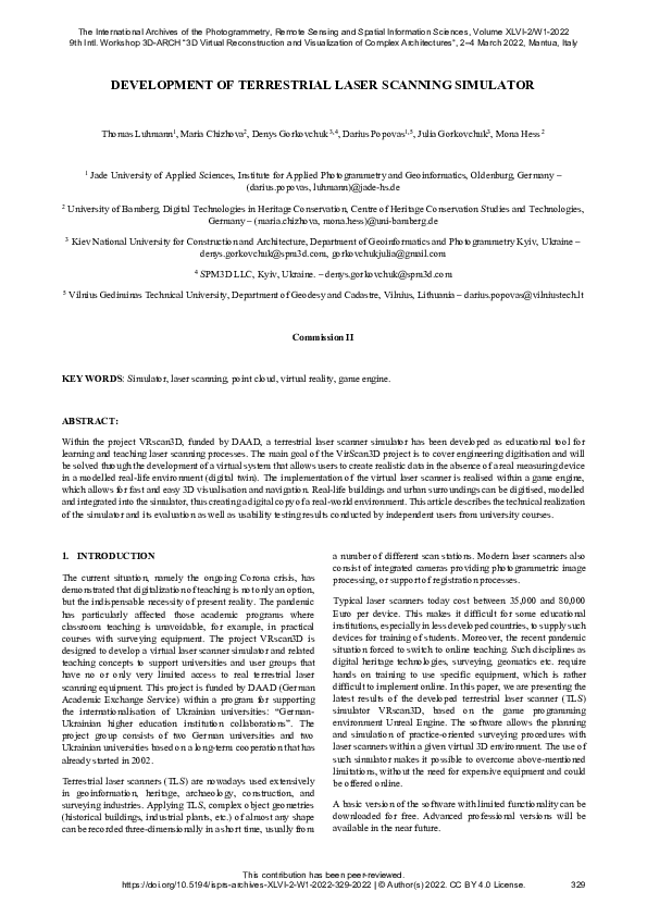 (PDF) Development of Terrestrial Laser Scanning Simulator