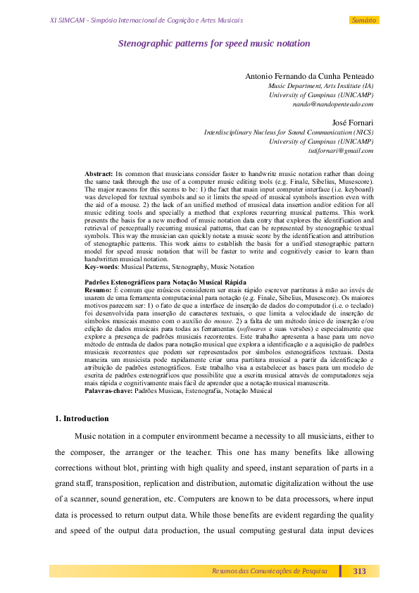(PDF) Stenographic Patterns for Speed Music Notation