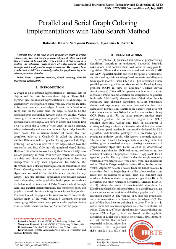 (PDF) Parallel and Serial Graph Coloring Implementations with Tabu Search Method | Narayanan ...