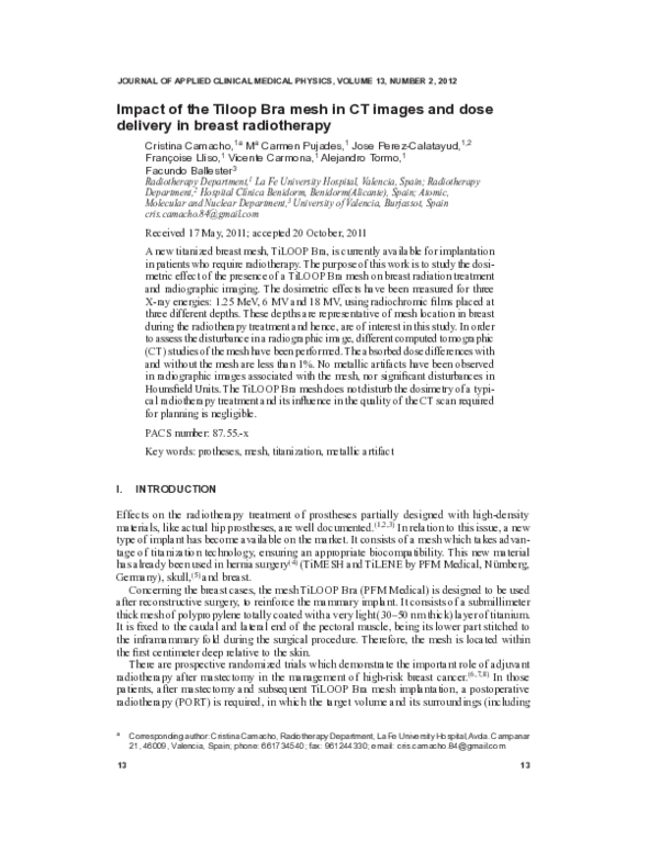 (PDF) Impact of the Tiloop Bra® mesh in CT images and dose delivery in ...