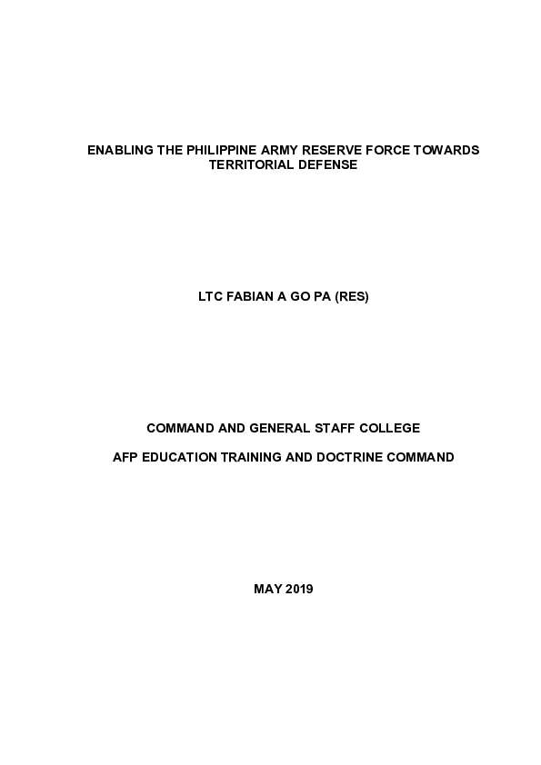 (DOC) ENABLING THE PHILIPPINE ARMY RESERVE FORCE TOWARDS TERRITORIAL ...