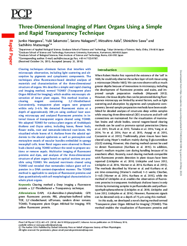 (PDF) Three-Dimensional Imaging of Plant Organs Using a Simple and ...