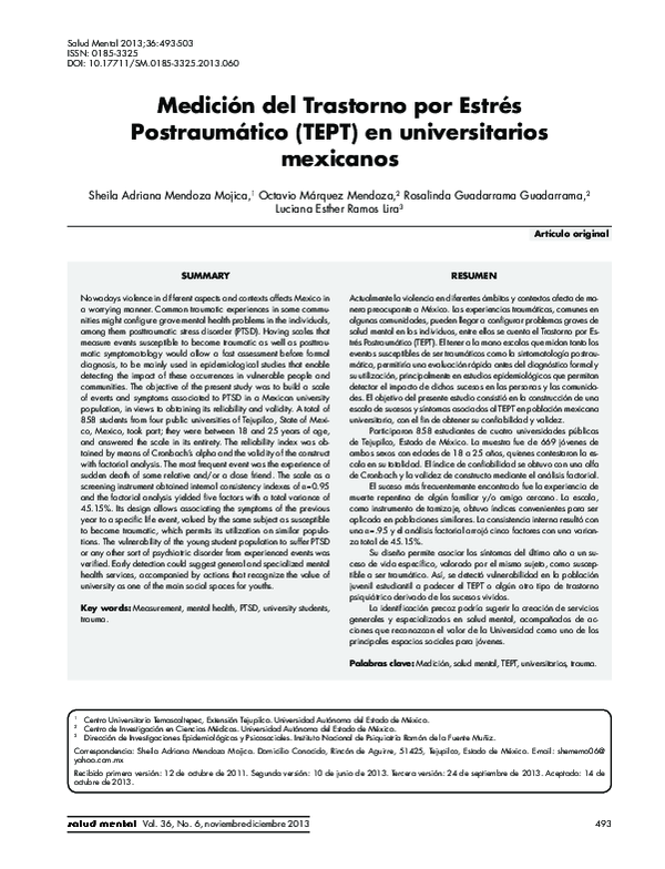 (PDF) Medición del Trastorno por Estrés Postraumático (TEPT) en universitarios mexicanos