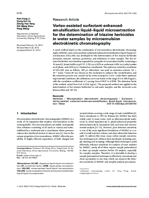Pdf Vortex Assisted Surfactant Enhanced Emulsification Liquid Liquid Microextraction For The