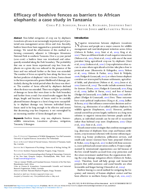 (PDF) Efficacy of beehive fences as barriers to African elephants: a ...