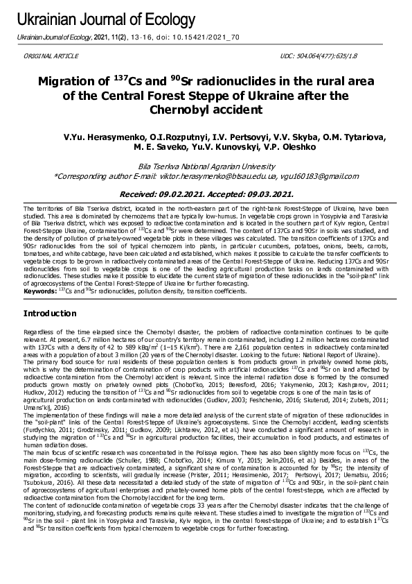 (PDF) Migration of 137Cs and 90Sr radionuclides in the rural area of ...