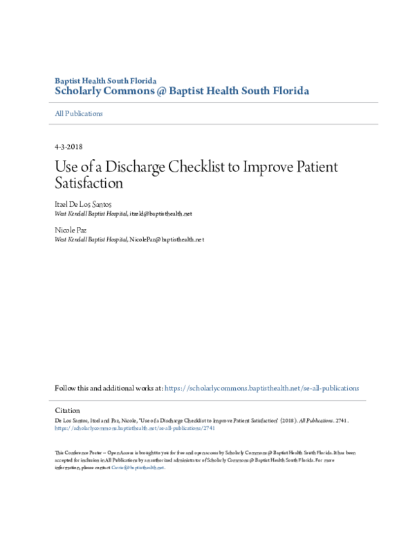 (PDF) Use of a Discharge Checklist to Improve Patient Satisfaction ...