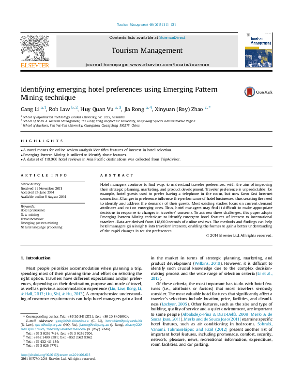 (PDF) Identifying emerging hotel preferences using Emerging Pattern Mining technique