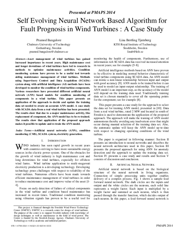 Pdf Self Evolving Neural Network Based Algorithm For Fault Prognosis In Wind Turbines A Case